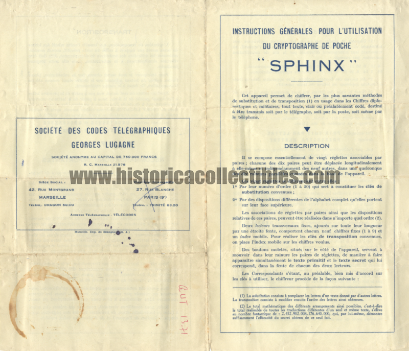 Enigma "LE SPHINX" Pocket Cipher Device - The Sphinx, circa 1930